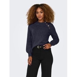 Only Damen Rundhalspullover "ONLEMMA LS BUTTON ONECK EX KNT", blau, Gr. XS, unifarben, Strick, Obermaterial: 50% Polyacryl, 50% Polyester, Pullover,