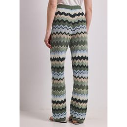 Street One Damen Dehnbund-Hose, gr&uuml;n, Gr. 44, gestreift, Stoff, 60% Viskose, 40% Baumwolle, Hosen, High Waist