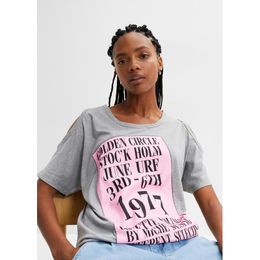 bonprix Damen bonprix T-Shirt lockere Passform, Halbarm-Design, Cut-Outs an den Schultern grau 44/46 (L)