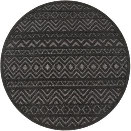 Paco Home Teppich &raquo;Livorno 673&laquo; rund 14 mm H&ouml;he Uni-Farben, Scandi, Rauten Muster, Hoch-Tief Effekt, Outdoor geeignet grau Polypropylen &Oslash; 200cm 1 Stk., 14mm, &Oslash; 