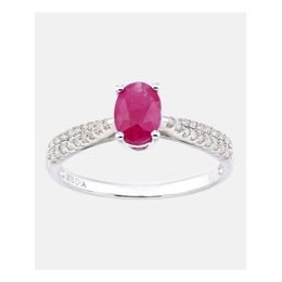 Diamant L'&eacute;ternel Verlobungsring aus 375 Wei&szlig;gold mit 0.15 Karat Diamant mit Rubin | Gr.: 56
