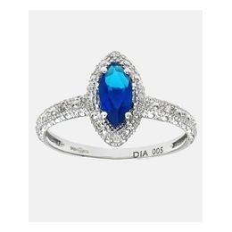 Diamant L'&eacute;ternel Cluster-Ring aus 375 Wei&szlig;gold mit Diamant mit Saphir | Gr.: 49