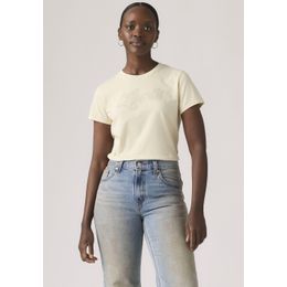 Levi's LEVI'S Damen Rundhalsshirt "THE PERFECT TEE", beige, Gr. M, bedruckt, Jersey, Obermaterial: 100% Baumwolle, Shirts, mit Logo im Metallic-Holo Print