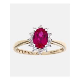 Diamant L'&eacute;ternel Cluster-Ring aus 375 Gelbgold mit Diamant mit Rubin | Gr.: 50