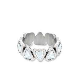 Damen Fingerring "Glass Heart, Herz", 54, Edelstahl, 8mmedelstahlfarben, kristallwei&szlig;, Liebeskind Berlin, Edelstahl, Fingerringe, mit Glasstein