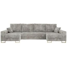 Wohnlandschaft mit Schlaffunktion Dorain silber Ma&szlig;e (cm): B: 312 H: 95 Sofas > Sofas nach Material > Stoffsofas &raquo; Sofa DE
