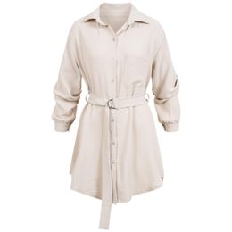 CLOUD 5IVE Damen A-Linien-Kleid "CLOUD 5IVE Longsleeve Dress with tie-belt", beige, Gr. XS, unifarben, 100% Polyester, Kleider