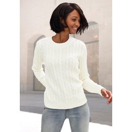 Lascana Damen Rundhalspullover, wei&szlig;, Gr. 32, unifarben, Strick, Obermaterial: 50% Baumwolle, 50% Polyacryl, Pullover, mit Zopfstrickmuster,