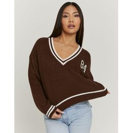 Tally Weijl Damen Strickpullover "SPUACKARIBOU", braun, Gr. M, unifarben mit Farbeinsatz, Strick, Obermaterial: 100% Polyurethan, Pullover,