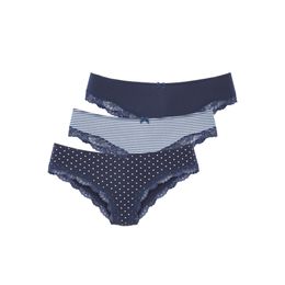 Lascana Damen Slip, Gr. 32, blau, Obermaterial: 95% Baumwolle, 5% Elasthan. Spitze: 87% Polyamid, 13% Elasthan, gepunktet, gestreift, unifarben,