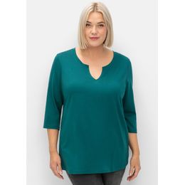 sheego Damen 3/4-Arm-Shirt "3/4-Arm-Shirt", blau, Gr. 56, unifarben, 50% Baumwolle, 50% Modal, Shirts