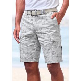 John Devin Herren Cargoshorts "- Bermuda mit Cargotaschen und sommerlichem Palmen Druck", grau, Gr. 34, bedruckt, Web, Obermaterial: 97% Baumwolle,