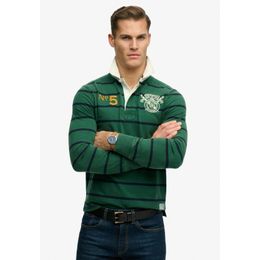 Superdry Herren Langarmshirt "DOUBLE EMBLEM STRIPE RUGBY", gr&uuml;n, Gr. M, gestreift, Single Jersey, Obermaterial: 100% Baumwolle, Shirts, aus Baumwolle