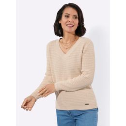Casual Looks Damen V-Ausschnitt-Pullover "V-Pullover", beige, Gr. 36, unifarben, 100% Baumwolle, Pullover
