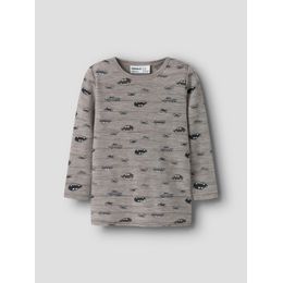 name it Jungen Langarmshirt "NMMWANG WOOL RIB LS TOP AOP NOOS", beige, Gr. 110, bedruckt, Strick, Obermaterial: 100% Wolle, Shirts, aus weicher und