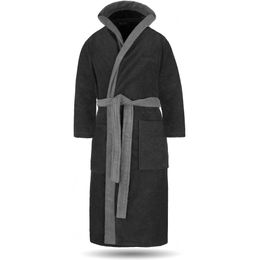 Normani Unisex Baumwoll Bademantel mit Kapuze Izmit in Schwarz/Grau | Gr.: M