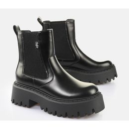 Buffalo Damen Chelseaboots "ASPEN", Gr. 39, schwarz, Lederimitat, Schuhe, Stiefelette, Schlupfboots, Plateauboots, Profilsohle mit Stretch