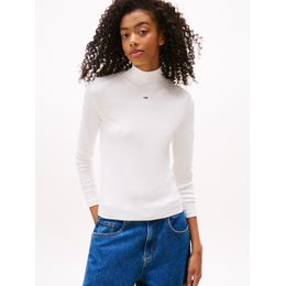 Tommy Jeans Damen Langarmshirt "TJW ESSENTIAL MOCK NECK", beige, Gr. XL, unifarben, Single Jersey, Obermaterial: 95% Baumwolle, 5% Elasthan, Shirts,