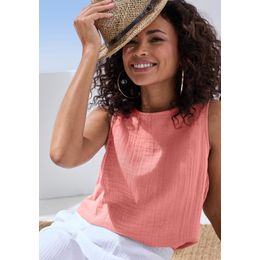 Damen Blusentop, rosa, Gr. 34, BEACHTIME BY LASCANA, unifarben, Web, Obermaterial: 100% Baumwolle, Blusen, aus Musselin, &Auml;rmelloses Top
