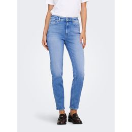 Only Damen Straight-Jeans "ONLEMILY STRETCH HW ST AK DNM REA053NOOS", blau, Gr. 32, unifarben, Denim/Jeans, Obermaterial: 98% Baumwolle, 2% Elasthan,