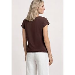 Street One Damen T-Shirtespresso braun, Gr. 34, unifarben, Web, 50% Modal, 50% Baumwolle, Shirts, Rundhalsausschnitt