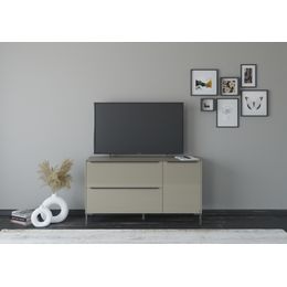 Lowboard, B:137cm H:77cm T:42cm, beige, SET ONE BY Musterring, Glas, Holzwerkstoff, Wohnzimmer, Sideboards, "Reno", Mit Winkelfu&szlig; in diversen Farben,