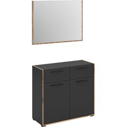 Garderoben-Set Home Affaire, B:95cm H:190cm T:37cm, schwarz, Flur, Kastenm&ouml;bel-Sets, "MUSTA, 2-teilig, bestehend aus: Kommode & Garderobenspiegel",