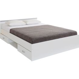Funktionsbett Parisot, B:146cm H:58,9cm L:206cm, wei&szlig;, Pflegeleichte Kunststoffoberfl&auml;che;Griffe und Zierblende am Kopfteil silberfarben, aus