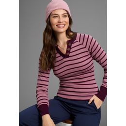 Kangaroos Damen Langarmshirt, lila, Gr. 44, gestreift, Rippware, Obermaterial: 100% Baumwolle, Shirts, mit Rundhals, h&uuml;ftbedeckende L&auml;nge,