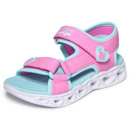 Skechers M&auml;dchen Sandale "HEART LIGHTS SANDALS", Gr. 34rosa, t&uuml;rkis, Lederimitat, Glitzer, Schuhe, Sommerschuh mit Klettverschluss, Gr&ouml;&szlig;enschablone