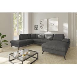 Sit & More Wohnlandschaft SIT & MORE, B:300cm H:83cm T:202cm, grau, 100% Polyester, Sofas, "Morris Jubi U-Form, B: 300 cm", mit Armteilfunktion & 1 Zierkissen,