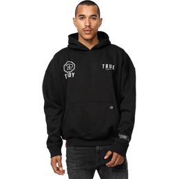 Trueprodigy Kinder Hoodie "Aaren Logo Print Oversized Kapuze K&auml;ngurutasche", schwarz, Gr. XXS, Obermaterial: 70% Baumwolle CO. 30% Polyester PES.,