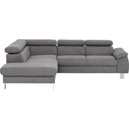 Ecksofa COTTA, B:249cm H:72cm T:100cm, grau, Microfaser PRIMABELLE (100% Polyester);Kunstleder SOFTLUX;Feinstruktur (100% Polyester);Kunstleder