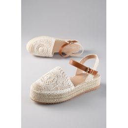ANISTON SHOES Damen Plateausandale, Gr. 36, beige, Lederimitat, Textil, Schuhe, H&auml;kel-Sandale, Sommerschuh, Urlaubsschuh - NEUE KOLLEKTION