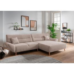 Ecksofa Home Affaire, B:290cm H:81cm T:166cm, beige, 100% Polyester, Wohnzimmer, Sofas, "Drago, elegant und zeitlos, komfortabel, Holzfu&szlig;, L-Form,