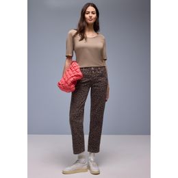 Street One Damen T-Shirt, beige, Gr. 46, unifarben, Web, 50% Modal, 50% Baumwolle, Shirts, mit V-Ausschnitt