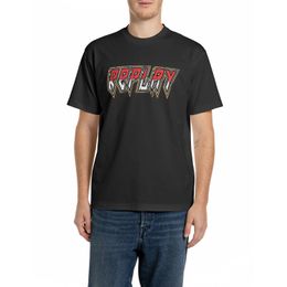 Replay Herren T-Shirt, schwarz, Gr. L, bedruckt, Jersey, Obermaterial: 100% Baumwolle, Shirts, mit Frontprint, reine Baumwolle