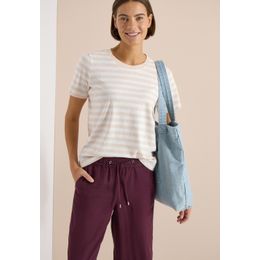 Cecil Damen T-Shirt, beige, Gr. XL, gestreift, Web, 100% Baumwolle, Shirts, aus reiner Baumwolle