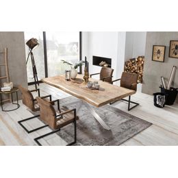 Esstisch Sit, B:240cm H:77cm T:100cm, silber, K&uuml;che, Tische, "Kigali Mango Massivholz mit nat&uuml;rlicher Baumkante und Stern-Gestell", Markantes