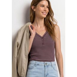 Street One Damen Shirttoprustic rouge, Gr. 40, gestreift, Jersey, Obermaterial: 96% Baumwolle, 4% Elasthan, Tops, Sommertop mit V-Neck und Streifen