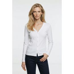 Damen Langarmshirt "WOVEN LABEL BABY RIB BUTTON", wei&szlig;, Gr. XL, Calvin Klein Jeans, unifarben, Web, Obermaterial: 95% Baumwolle, 5% Elasthan, Shirts,