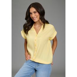 Boysen's BOYSEN'S Damen Hemdbluse, gelb, Gr. 52, Web, Obermaterial: 100% Viskose, Blusen, im Oversized-Style mit Ballonsaum
