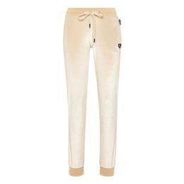 Philipp Plein Damen Jogginghose "Skull Mit Schmucksteinen", beige, Gr. S, Obermaterial: 95% Polyester, 5% Elasthan, Hosen