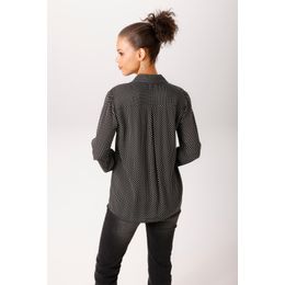 Aniston CASUAL Damen Hemdbluse, schwarz-wei&szlig;, Gr. 42, bedruckt, gemustert, gepunktet, Web, Obermaterial: 100% Viskose, Blusen, mit kleinen und