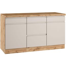 Unterschrank KOCHSTATION, B:150cm H:86cm T:60cm, beige, MDF, K&uuml;che, Schr&auml;nke, "KS-Virginia,neu in verbesserter Ausf&uuml;hrung", Breite 150 cm, 2 T&uuml;ren, 3