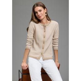 Laura Scott Damen Strickjacke, beige, Gr. 48, Waffelmuster, Strick, Obermaterial: 50% Baumwolle, 50% Polyacryl, Strickjacken, leichter