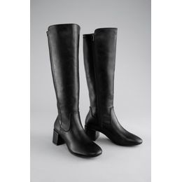 ANISTON SHOES Damen Stiefel, Gr. 39, schwarz, Lederimitat, Schuhe, Stiefelette, Schn&uuml;rboots, Blockabsatz