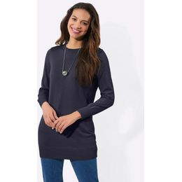 Casual Looks Damen Strickpullover "Longpullover", blau, Gr. 48, unifarben, 100% Baumwolle, Pullover