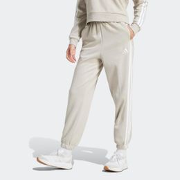 Damen Sporthose "ESSENTIALS 3-STREIFEN LOOSE-FIT", beige, Gr. XL, adidas Sportswear, Obermaterial: 55% Baumwolle, 36% Polyester, 9% Viskose, Hosen,