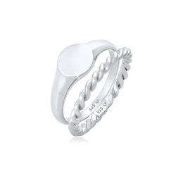 Elli Damen Ring-Set "Siegelring Basic Bandring Twist 2er Set 925 Silber", 58mm, ohne Stein, Silber 925 (Sterlingsilber), silber, Silber 925